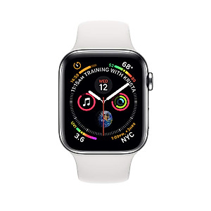 Apple Watch Series 4 (GPS + Cellular, 40MM) - Stainless Steel Case with White Sport Band (Renewed)
