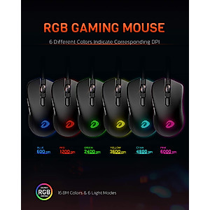 DAREU Wired Gaming Mouse, 6400DPI,6 Programmable Buttons, Ergonomic RGB Gaming Mouse with 16.8 Million Chroma 7 Backlit for PC, Laptop, and Notebook