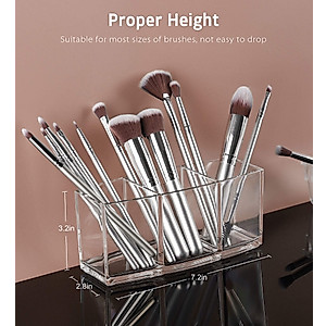 Syntus Makeup Brush Holder Organizer, Acrylic 3 Slot Large Capacity Cosmetic Brushes Storage Box, Clear
