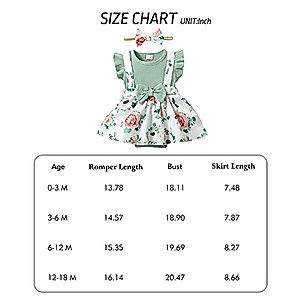 HIGHUZZA Baby Girl Clothes 3-6 Months Newborn Romper Summer Dress Infant Outfits Fly Sleeve Floral Clothing Suspender Headband Overall Skirt Set Green