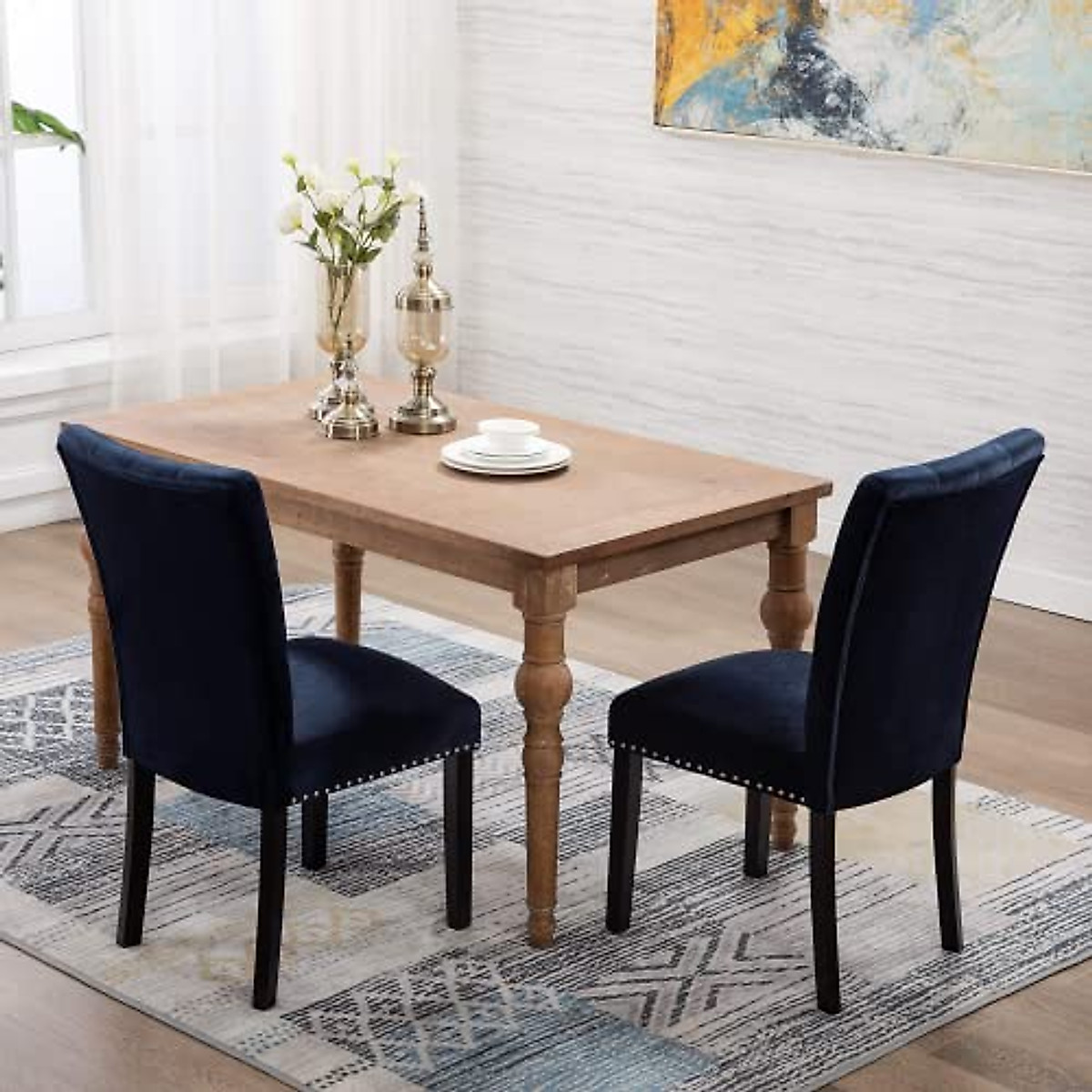 adochr Velvet Parsons Upholstered Dining Chair, Accent Chairs Dining Room Chairs Set of 2(Blue)