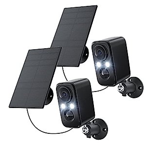 IHOXTX Security Cameras Wireless Outdoor, Flood Light Solar Cameras for Home Security, Home Camera with Color Night Vision, PIR Human Detection, 2-Way Talk, IP66 Waterproof (2Packs-Black)