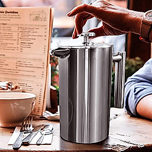 Utopia Kitchen - 304 Grade Stainless Steel French Press Coffee Maker 34oz (1 Litre) with 4 Level Filtration System - Double Wall Insulated Coffee Press with 2 Extra Filters - Silver