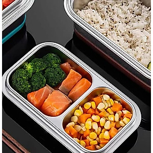 Stainless Steel Lunch Box with Clip Locks for Adults Salad Sandwich with Folding Spork Bento Containers for Work Picnic Layered Leak proof (1500ml)