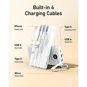 VEEKTOMX Portable Charger Built-in Cables, 20000mAh Power Bank for iPhone, USB C Fast Charge Battery Pack, Travel Essentials Backup Battery Bank, Compatible with iPhone 15/14, Samsung, Andriod, Etc