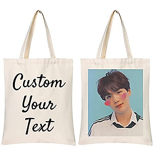 JATEBI Personalized Tote Bag, Canvas Tote Bag With Customizable Pictures and Text double sided, Reusable Grocery Bag,Shopping Bags for Daily Use Gifts…
