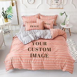 SENSING Custom Bedding Set, Personalised Printing Photo Text Logo Duvet Cover Sets, Customized Easy Care 3 Piece Set Zipper Closure for Family Kids Couples Baby Birthday Friendship (No Comforter)