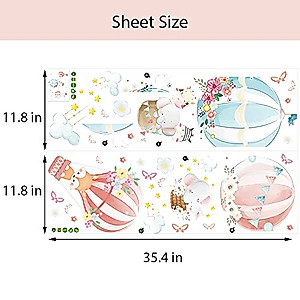 Supzone Hot Air Balloon Wall Sticker Cartoon Animal Wall Decal Fox Elephant Butterfly Wall Decor DIY Vinyl Mural Art for Kids Baby Nursery Bedroom Living Room Playroom
