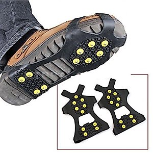Leebei 2Pcs Non-Slip Shoe Cover,Ice Snow Grippers,Over Shoe Boot Traction Cleat Rubber Spikes Mountaineering Non-Slip Shoe Cover 10-Stud Slip-on Stretch Footwear (Medium (Shoes Size:W 7-10/M 5-8))