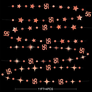 Rose Gold 55th Birthday Decorations Number 55 Circle Dot Twinkle Star Garland Metallic Hanging Streamer Banner Backdrop for 55 Years Old Birthday Happy 55th Anniversary Fifty Five Party Supplies