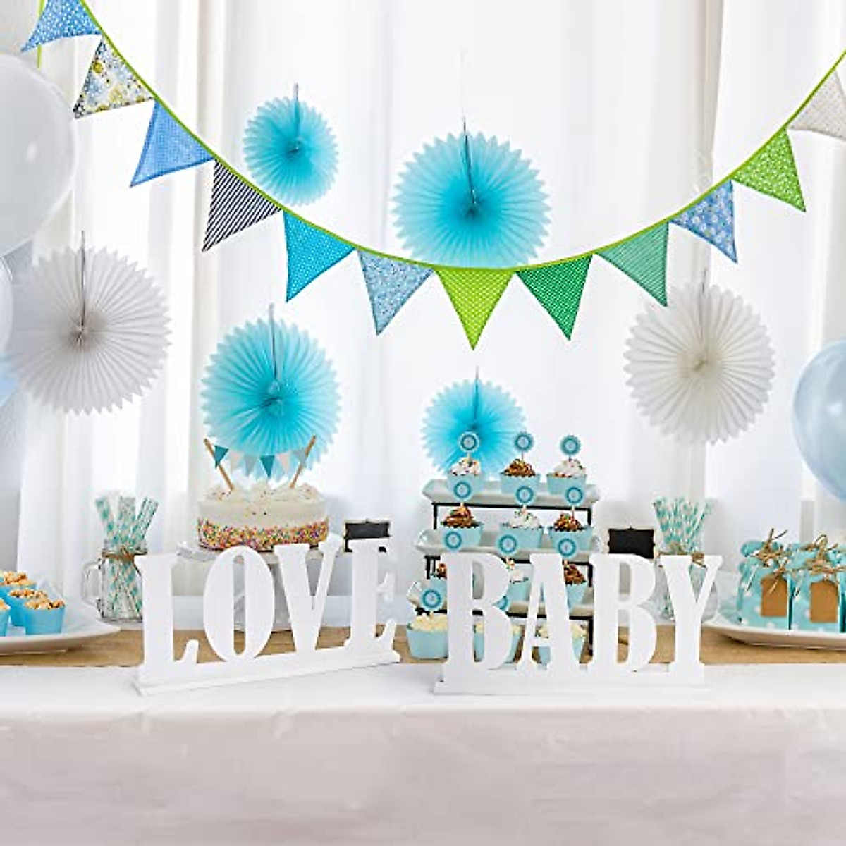 LOVE BABY Wooden Letter Block Sign for Baby Shower, Birthday Party, Gender Reveal Table Decorations – by ZouYee（White)