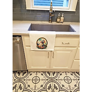 Caroline's Treasures White Poodle and Flowers Kitchen Towel Set of 2 White Dish Towels Decorative Bathroom Hand Towel for Hand, Face, Hair, Yoga, Tea, Dishcloth, 19 X 28, White