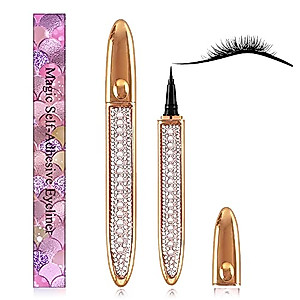 CRINSLY 2022 Upgraded Black Eyelash Glue Pen Self-Adhesive 2 in 1 Eyeliner for Normal False Lashes Long-Lasting Eye Liner for Sensitive Eyes Quick Drying Waterproof Strong Hold Latex-Free Eye Makeup