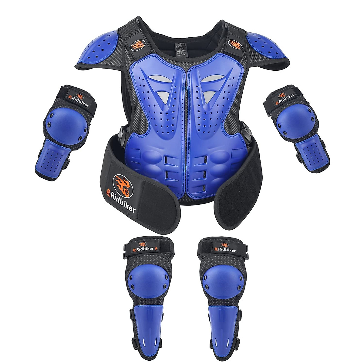 Kids Dirt Bike Gear Chest Protector Motocross Gear Motorcycle Armor Vest Elbow Guard Knee Shin Guard Pads Youth Motorcycle Protective Gear (Blue, S:(Height:39.37"-45.27"))