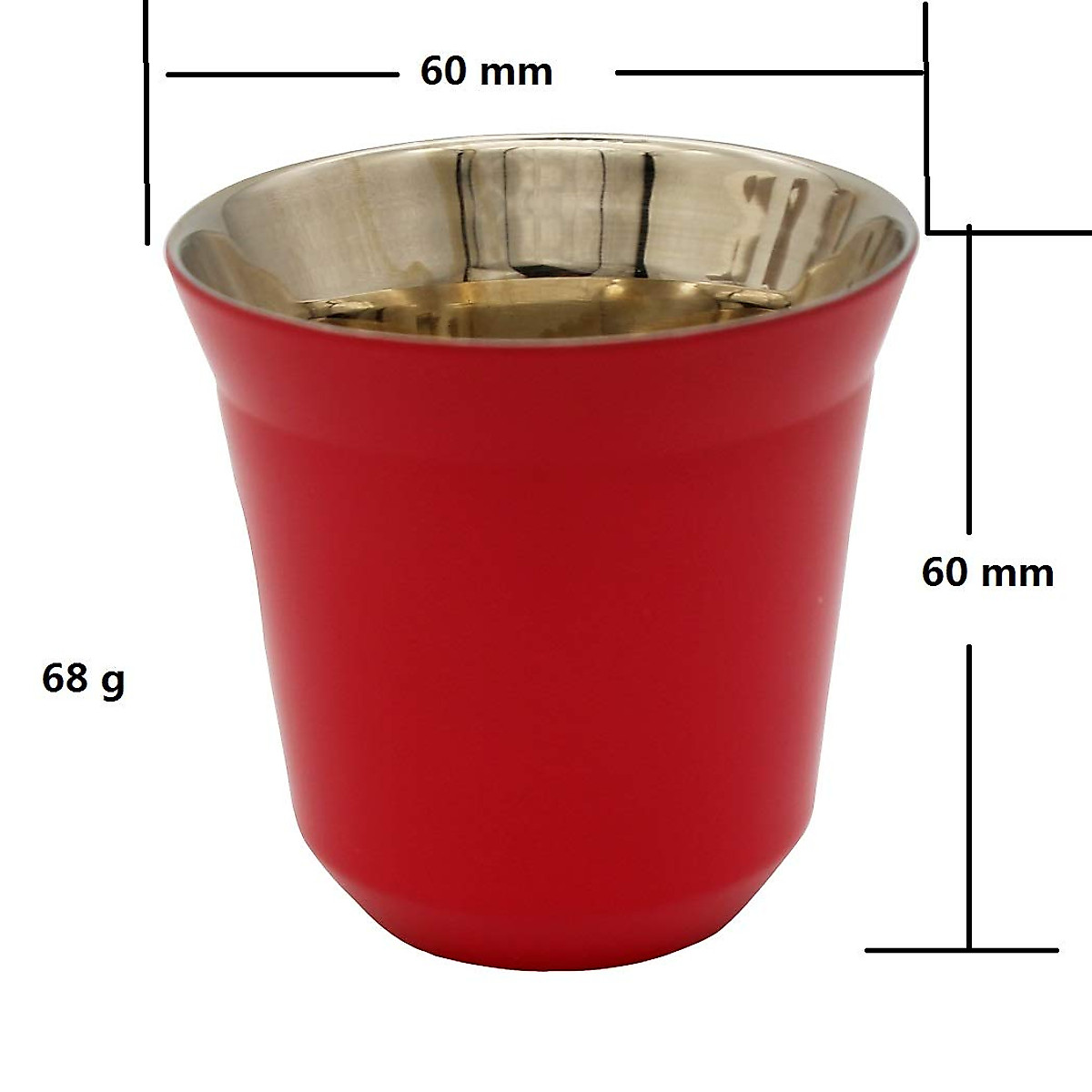 Abcsea 1 Piece Stainless Steel Coffee Cup, Stainless Steel Espresso Cups, Double Wall Thermally Insulated Capsule Coffee Cup, Red 80 ml