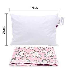 ZPECC Toddler Pillow with Pillowcase - 13 x 18 Organic Pillows for Sleeping, Soft Breathable Small Kids Pillow for Crib, Toddler Bed, Travel, Pink Unicorn (Intended for Age 2 and up)