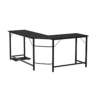Tangkula L-Shaped Desk, 66 Inch Home Office Computer Desk PC Laptop Study Table with CPU Stand & Spacious Surface, Computer Workstation with Adjustable Foot Pads, Black
