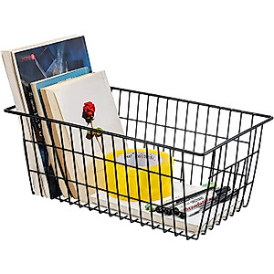 GEDLIRE 15.2" Metal Wire Baskets for Organizing 6 Pack, Household Pantry Storage Freezer Organizer Bins with Handles, Freezer Baskets for Upright Freezer, Refrigerators, Kitchen Cabinets, Black