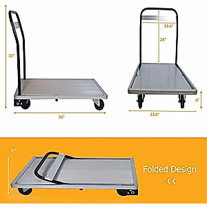 LKFDFIA Platform Truck Cart, Foldable Push Cart 780 Lbs Aluminum Dolly Cart Large Size Heavy Duty Moving Cart for Home,Groceries,Garage,Factories(36.5" L X 24" W)