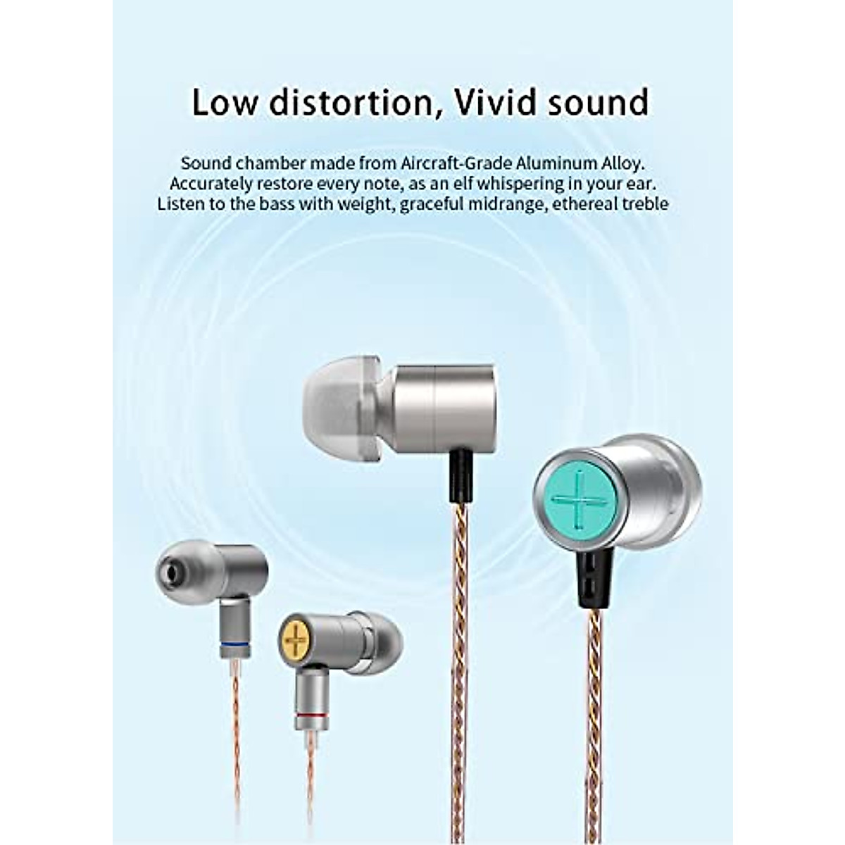 keephifi in Ear Monitor Headphones, Astrotec Vesna IEM, LCP Diaphragm Noise Cancelling Earbuds Wired,3.5MM Jack in Ear Earphone for Gaming Sports Riding Working (Silver No Mic)
