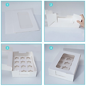 Yeplan 50 Packs Cupcake Boxes,9.4x6.1x3.14 Inches 6 Count Cupcake Box,White Cupcake Containers with Clear Window and Six Treat Holder,Pastry and Cookie Boxes,Bakery Boxes