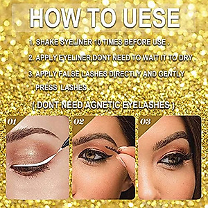 2021 Upgraded Self-adhesive Eyeliner Glue Pen,2 in 1 Eye Liner Pen Diamond Bling Glitter Liquid Eyeliner No Glue, Non Magnetic, Eye Liner for Eye Makeup and Wear Normal False Eyelashes (2021 A)