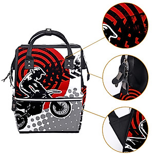 Motocross Rider Dirt Bike with Tire Marks in Monochrome Diaper Tote Bags Mummy Backpack Nappy Bag Nursing Bag for Baby Care