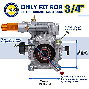 TOOLCY 3/4" Shaft Horizontal Pressure Washer Pump, 2500-3100PSI @ 2.5 GPM, Power Washer Pump for Gas Washer, Fit: K2400HH, GC190 GC160, MSH3125, 308418007 308653057, Honda, Generac, Craftsman,Karcher