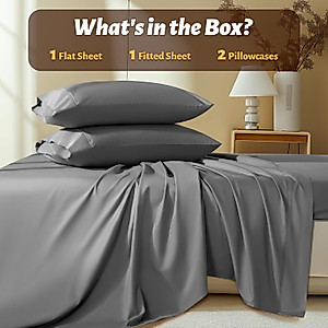 Shilucheng 100% Egyptian Cotton King Size Sheets Set - 1000 Thread Count，Luxury Cotton Bed Sheets，Breathable & Cooling Bedding and Pillow Cases, 16 Inch Deep Pocket - 4 Piece (King, Grey)