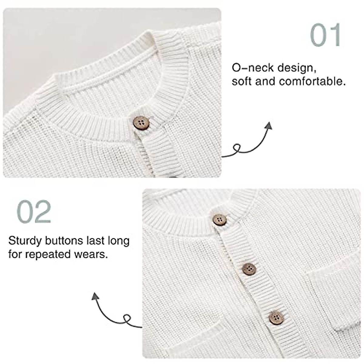 pureborn Baby Girls Boys Sweaters Warm Jacket - Cotton Knit Cardigan Button Closure Coat Outwear for Spring 3-6 Months White