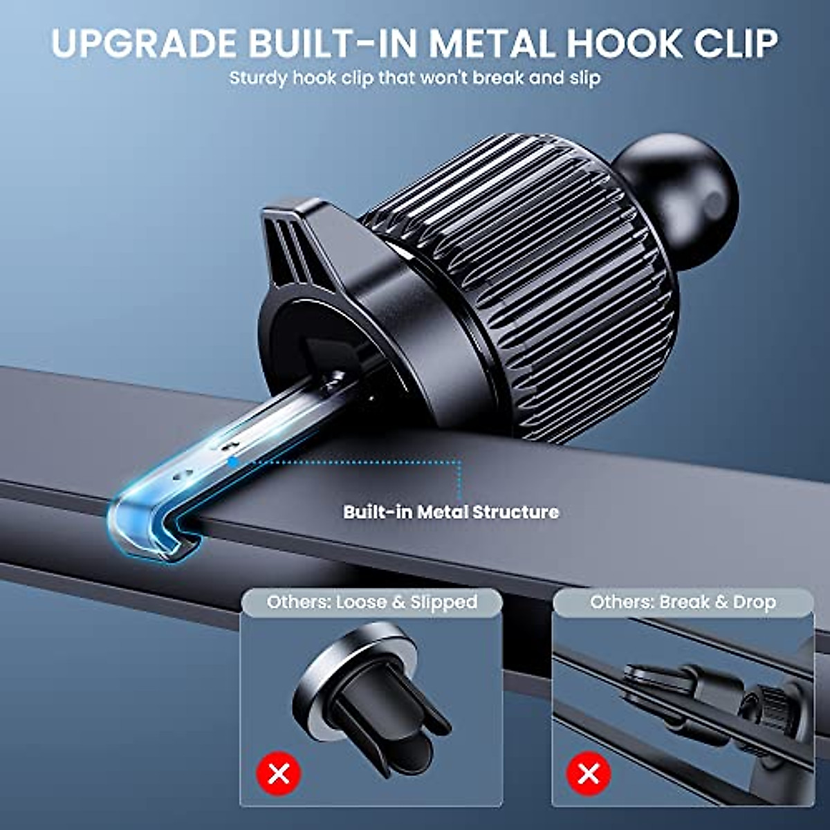 Phone Mount for Car Phone Holder [Thick Cases Friendly] Cell Phone Holder Hands Free Phone Stand for Car Vent Phone Mount Fit iPhone Android Smartphone Cell Phone Automobile Cradles Universal