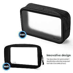 ProCase TSA Approved Travel Toiletry Bag Pouch, Matte Clear Travel Organizer Airport Carry-On Checkpoint Airline Compliant Storage Bag for Toiletries Liquids Creams and Cosmetics -Black