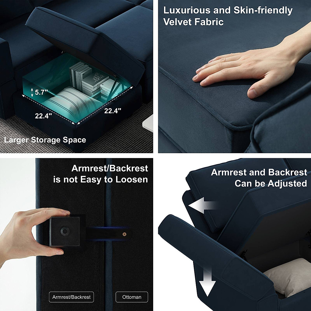 Belffin Oversized Modular sectional Sofa with Double Chaises U Shaped Sleeper Sofa Couch Reversible with Storage Velvet Blue