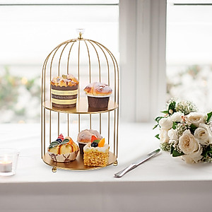 Bird Cage Shape Cosmetic Rack Desktop Makeup Organizer Rack Double Tier Cupcake Stand Essence Perfume Lotion Bottle Shelf Skincare Products Organizer