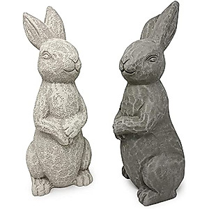 Elly Décor 14 Inch Tall Standing Sculpture for Your Patio & Yard, Outdoor Lawn décor, Cute Ceramic Figurine Garden Rabbit Bunny Statue, Gray Cement