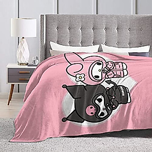 Kuromi and My Melody Flannel Throw Blanket Fringe Lightweight Cozy Ultra Soft Couch Bed Sofa Chair for Kids Boys Girls Adults 50"X40"