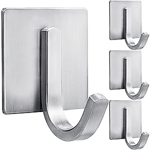 DGYB Adhesive Shower Hooks for Inside Shower 4 Packs Bathroom Towel Hook Waterproof Strong Nickel Wall Hooks Perfect for Glass Door Mirror Tile