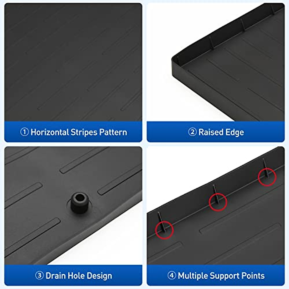 WOJIUBUXIN Under Sink Mat for Kitchen Waterproof 34" x 22" Flexible Silicone Sink Protector Mat for 36" Cabinet Black Kitchen Under Sink Drip Tray with Unique Drain Hole,Hold up to 3.3 Gallons Liquid