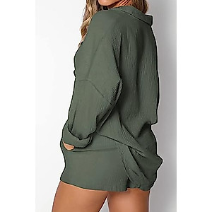 Trendy Queen 2 Piece Outfits Women Lounge Matching Sets Two Piece Linen Shorts Sets 2023 Fall Fashion Outfits Beach Vacation Summer Tracksuit