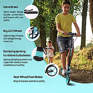 TENBOOM Scooter for Ages 8+ Teens and Adults Kick Scooter Foldable with Double Braking System Bells Adjustable Handlebars Kickstand Max Load 220 LBS 8" Big Wheels