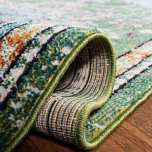 SAFAVIEH Madison Collection Area Rug - 8' x 10', Green & Turquoise, Boho Chic Medallion Distressed Design, Non-Shedding & Easy Care, Ideal for High Traffic Areas in Living Room, Bedroom (MAD473Y)