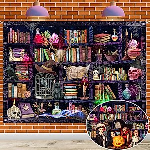 Halloween Chemistry Laboratory Backdrop 7x5FT Mad Scientist Laboratory Banner Skull Poison Apothecary Magical Bookshelf Background for Kids Halloween Party Decorations Supplies Photo Props