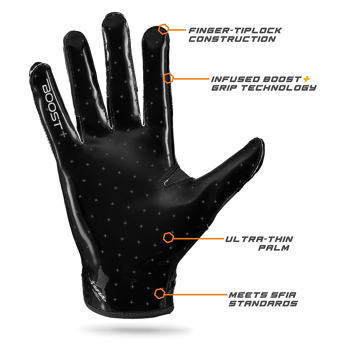 Grip Boost Football Gloves Solid Stealth 6.0 Boost Plus Men's Receiver Gloves - Adult and Youth Sizes (Solid Black, X-Large)