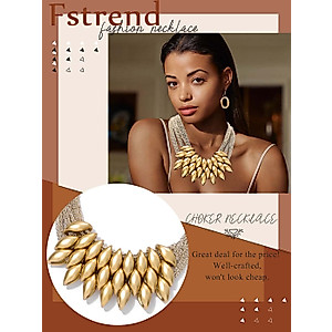 Fstrend African Choker Collar Bib Chunky Necklaces Tribal Statement Costumes Jewelry Accessories for Women and Girls (Gold)