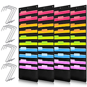 Geyee 4 Pack Wall Hanging File Folders Organizer, Heavy Duty Storage Pocket Chart, Over Door Hangers Included, Hanging Wall Paper Organizer Holder for School Classroom Office Home(10 Pocket)