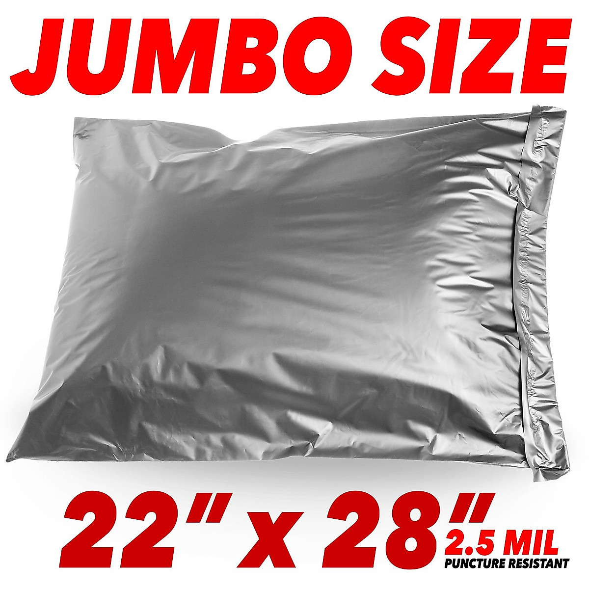 22x28 Jumbo Self-Seal Poly Mailer Bags 2.5 Mil Silver (100 Pack)