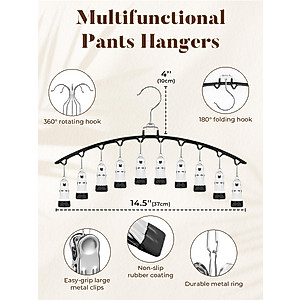 HOUSE DAY Legging Organizer for Closet, Metal Yoga Pants Hanger 2 Pack w/10 Clips Holds 20 Leggings, Space Saving Hanger Closet Organizers and Storage, Clips Hanger for Pants, Skirts, Hats, Black