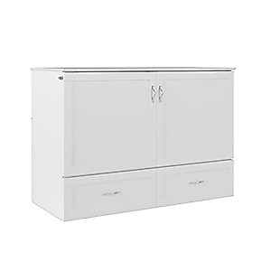 AFI, Hamilton Murphy Bed Chest with 6 inch Memory Foam Folding Mattress, Built-in Charging Station and Storage Drawer, Full, White