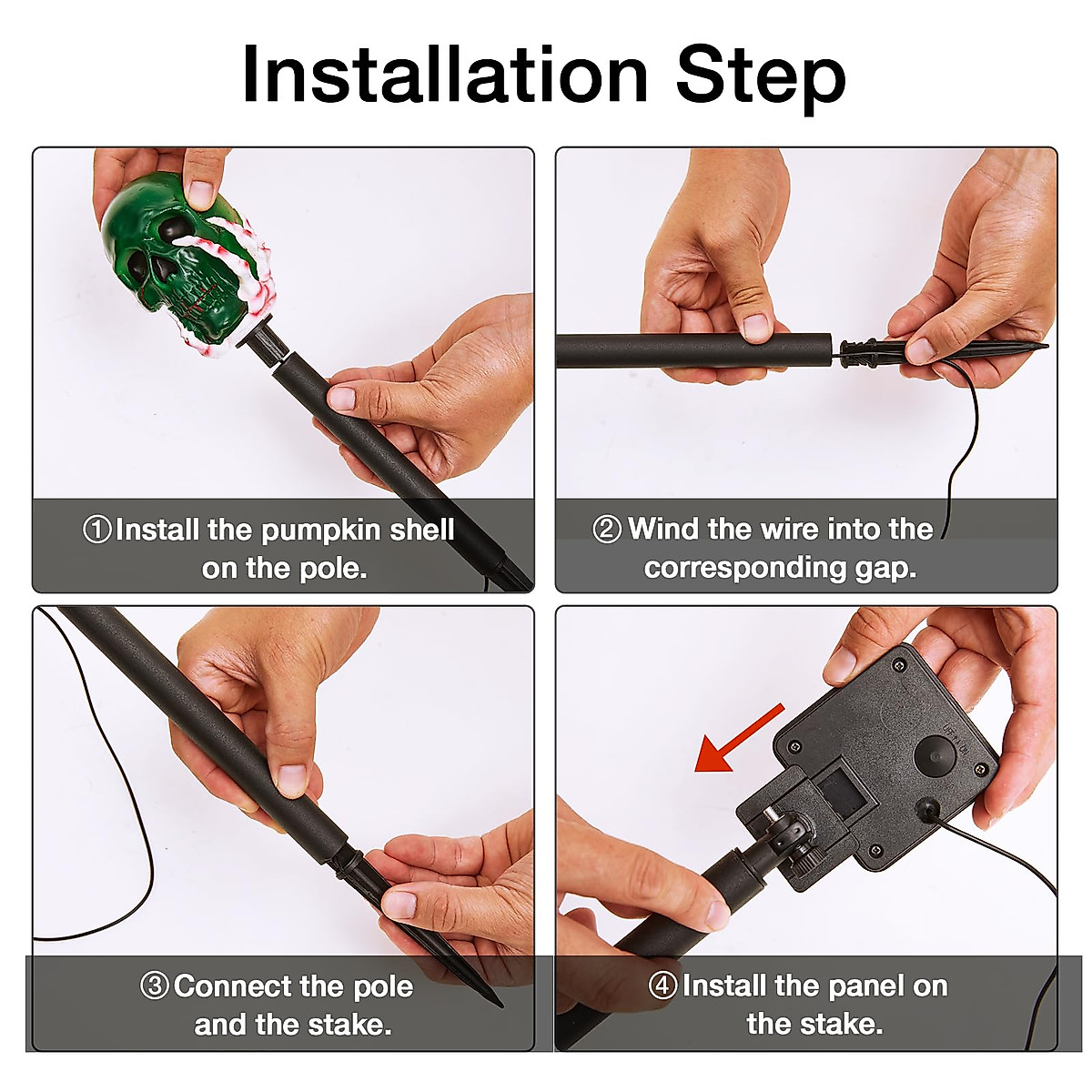 HUYIENO Solar 4pcs Halloween Pathway Lights LED Lights Outdoor Waterproof Halloween Decorations for Garden