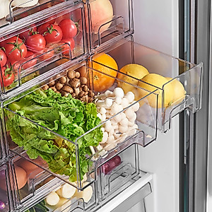 Yatmung 2 Pack | Large - Stackable Fridge Drawers - Clear drawer pull out refrigerator organizer bins - Food, Pantry, Freezer, Plastic kitchen organizing - Fridge organization and storage containers